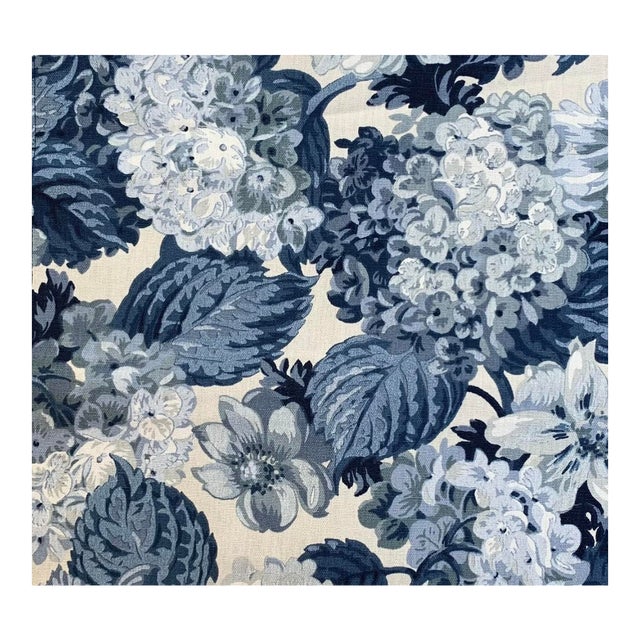 Designer P Kaufmann Waverly Blue Cream & Gray Hydrangea & Peonies ...