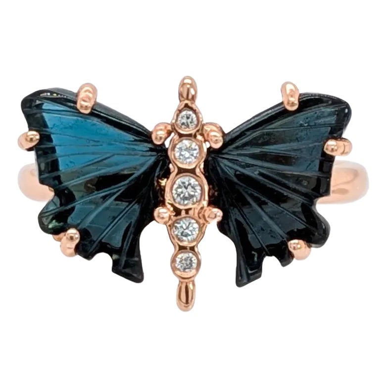 2.7ct Indicolite Tourmaline Butterfly Ring With Diamond Accents in ...