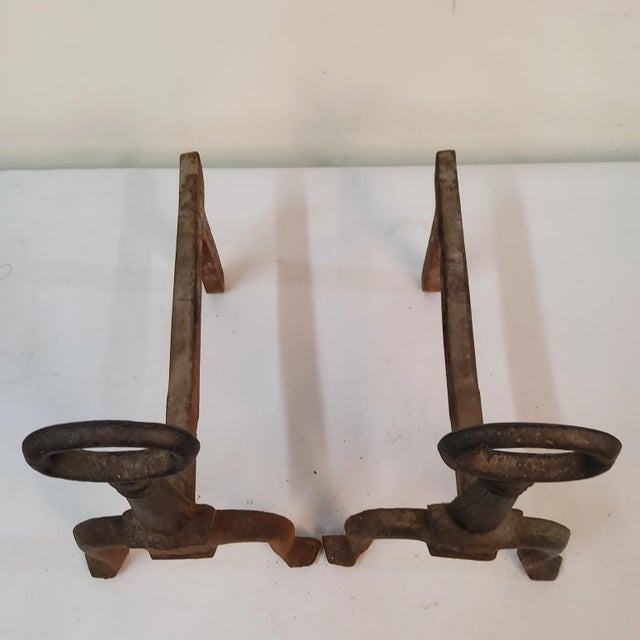 Early 19th Century American Early Keyhole Andirons - a Pair | Chairish