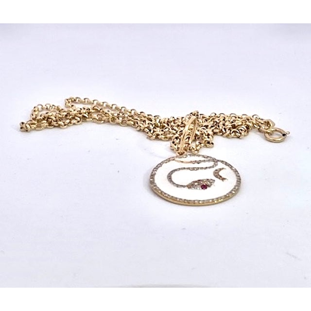 1970s Snake Pendant Diamond Ruby Crescent 14k | Chairish