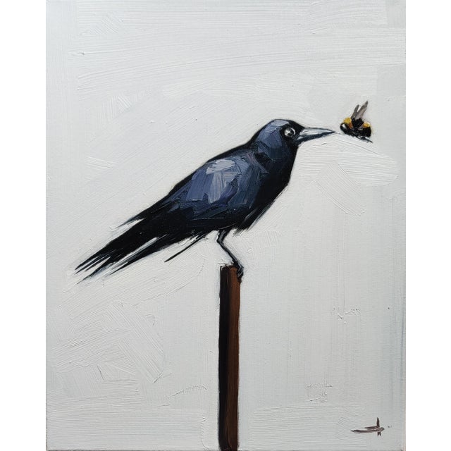 Crow and Bumble Bee Expressionist Oil Painting | Chairish