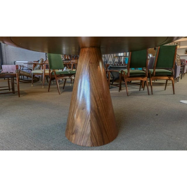 Custom Mid-Century Style Walnut Oval Dining Table With Glass Top | Chairish