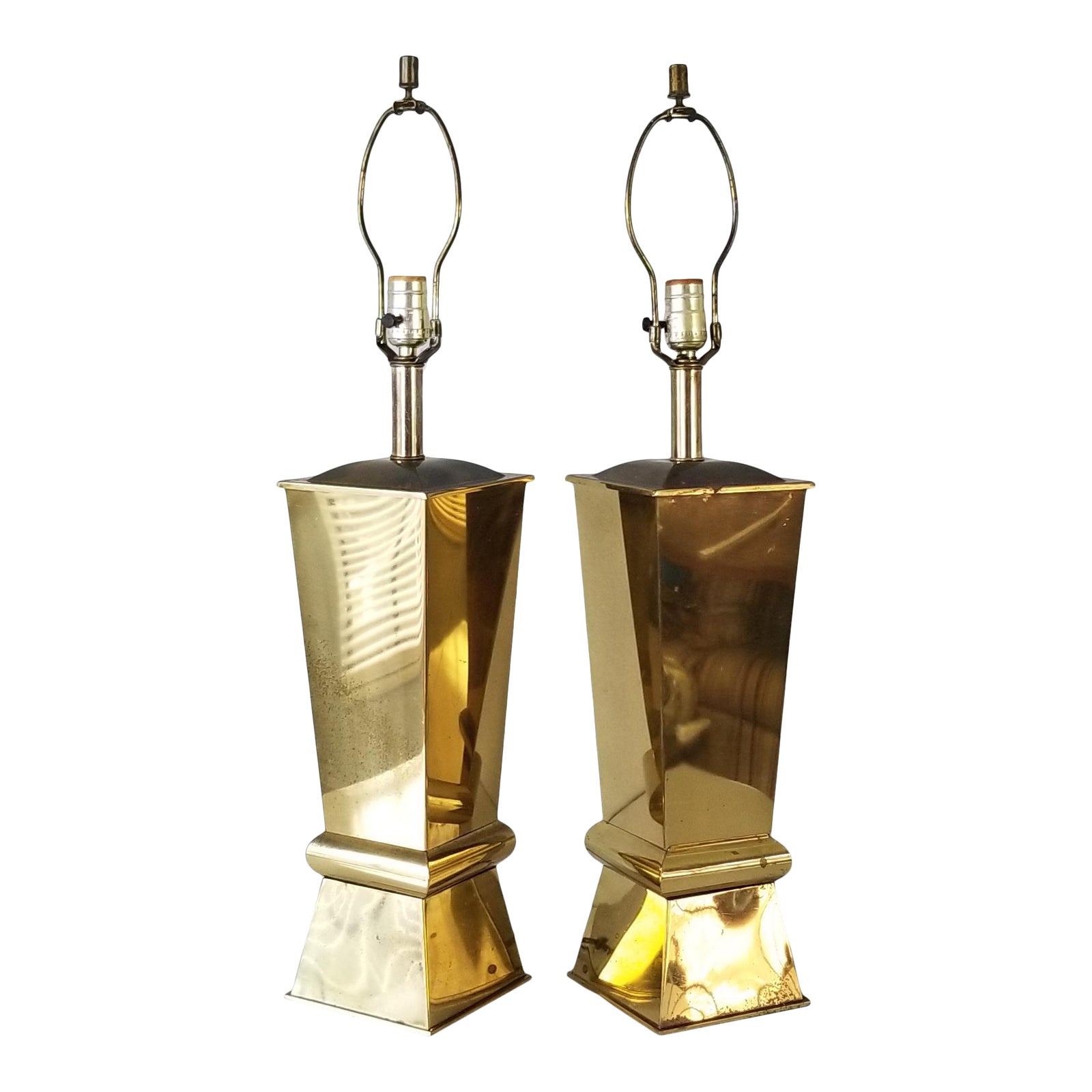 80s Vintage Brass Geometric Table Lamps a Pair | Chairish