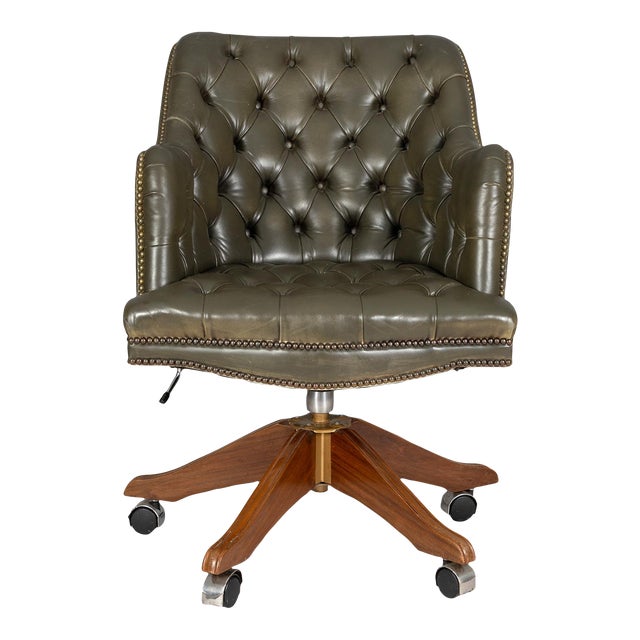 1980s Vintage Leather Swivel Desk Chair | Chairish