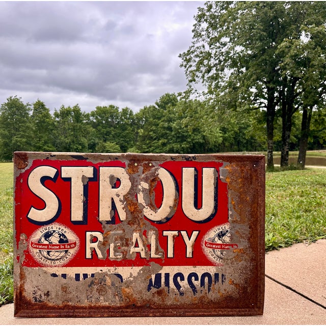 Vintage Strout Realty Advertising Tin Litho Sign | Chairish