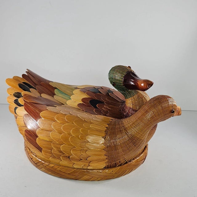 Vintage 1950s Zhejiang Handicrafts Midcentury Wicker Rattan Duck Basket ...