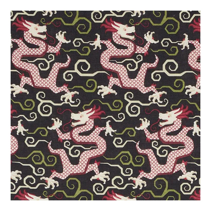 Schumacher Bixi Dragon Fabric In Black Chairish
