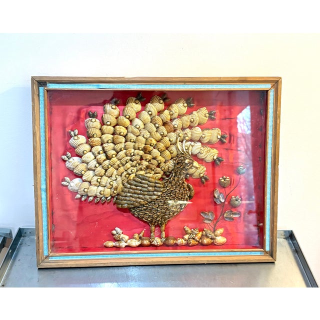 1970s Handmade Peacock Shell Collage | Chairish