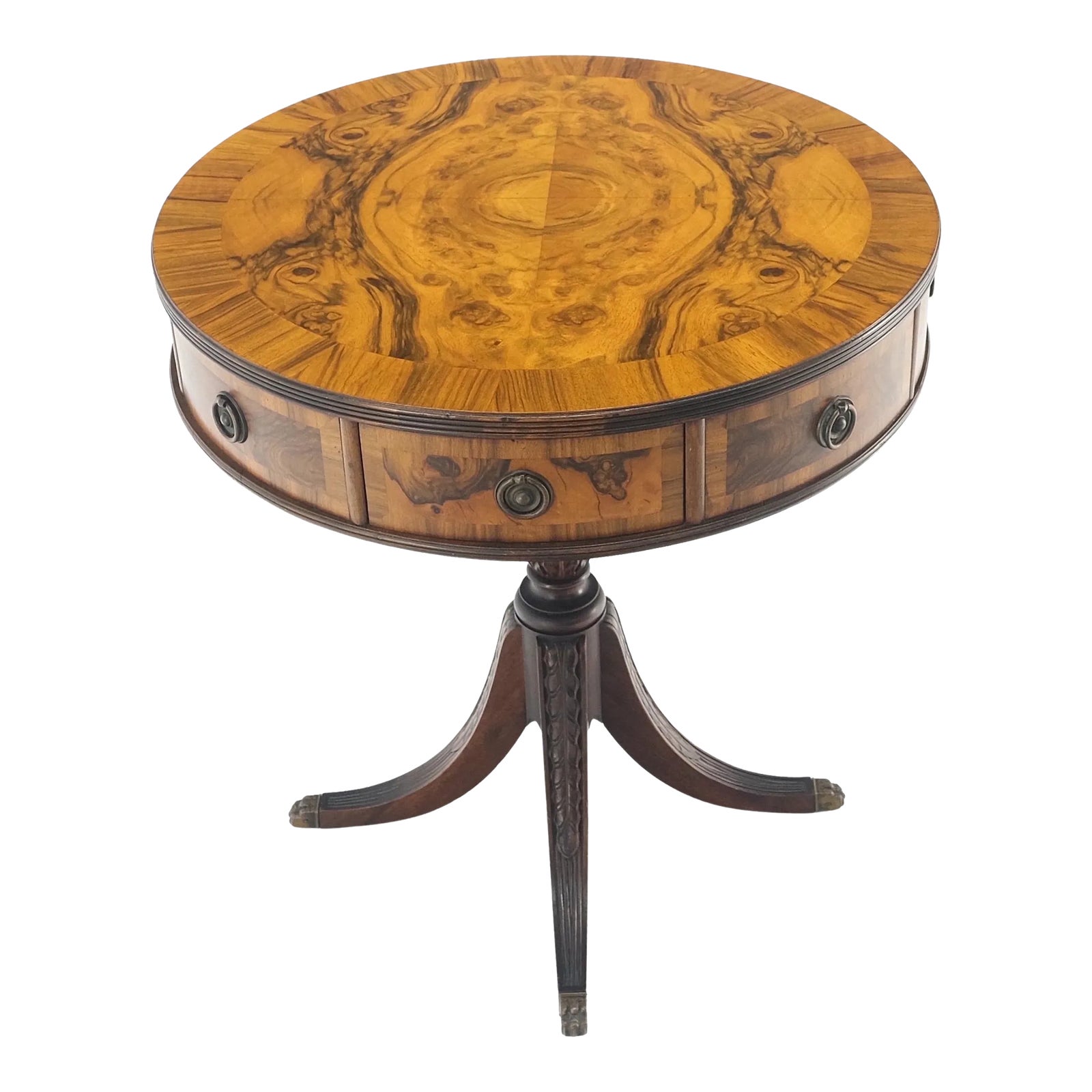 Walnut Round Drum Center Side Table Stand with Drawers Johnson ...
