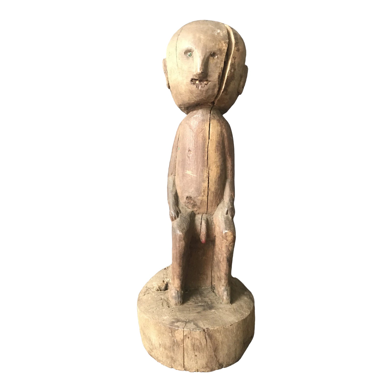 1914 Primitive Folk Art Hand Carved Wood Sculpture | Chairish