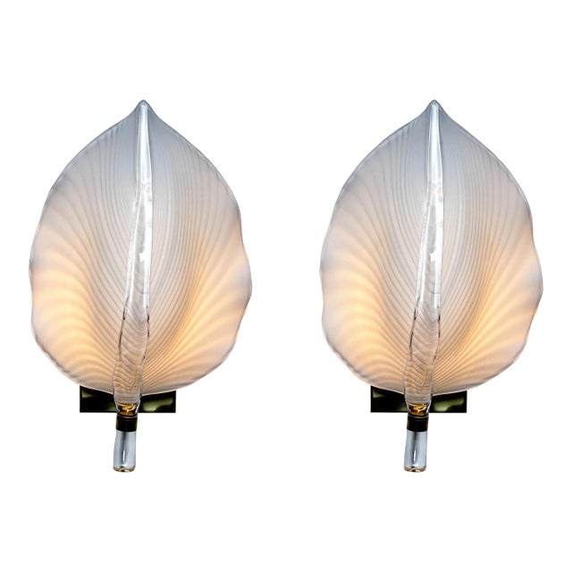 Large Franco Luce Italian Murano Glass Leaf Wall Sconces - a Pair ...
