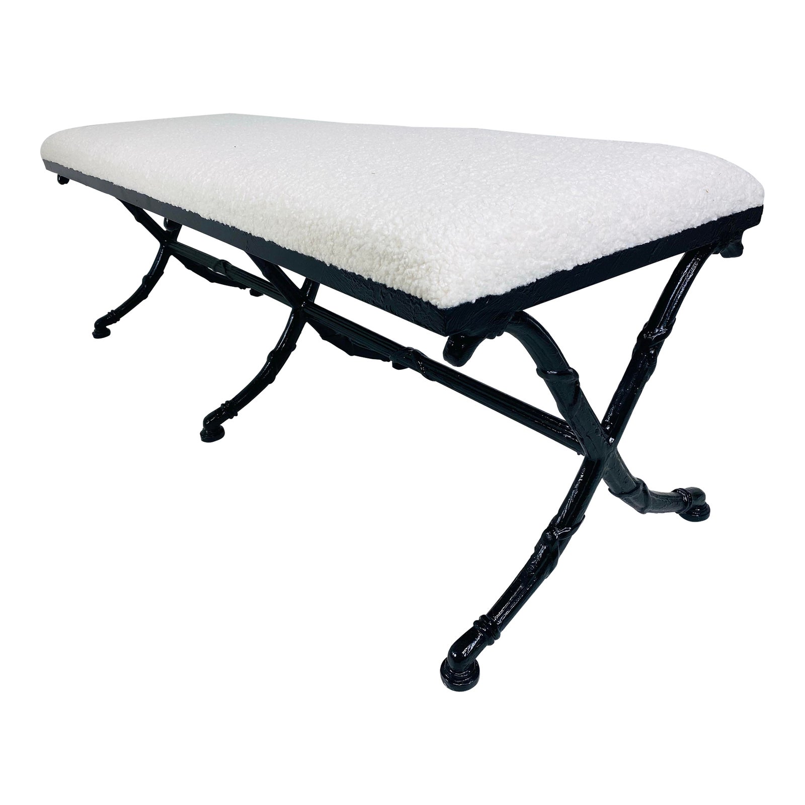 Mid-Century Vintage Hand Forged Wrought Iron Newly Upholstered Bench by ...