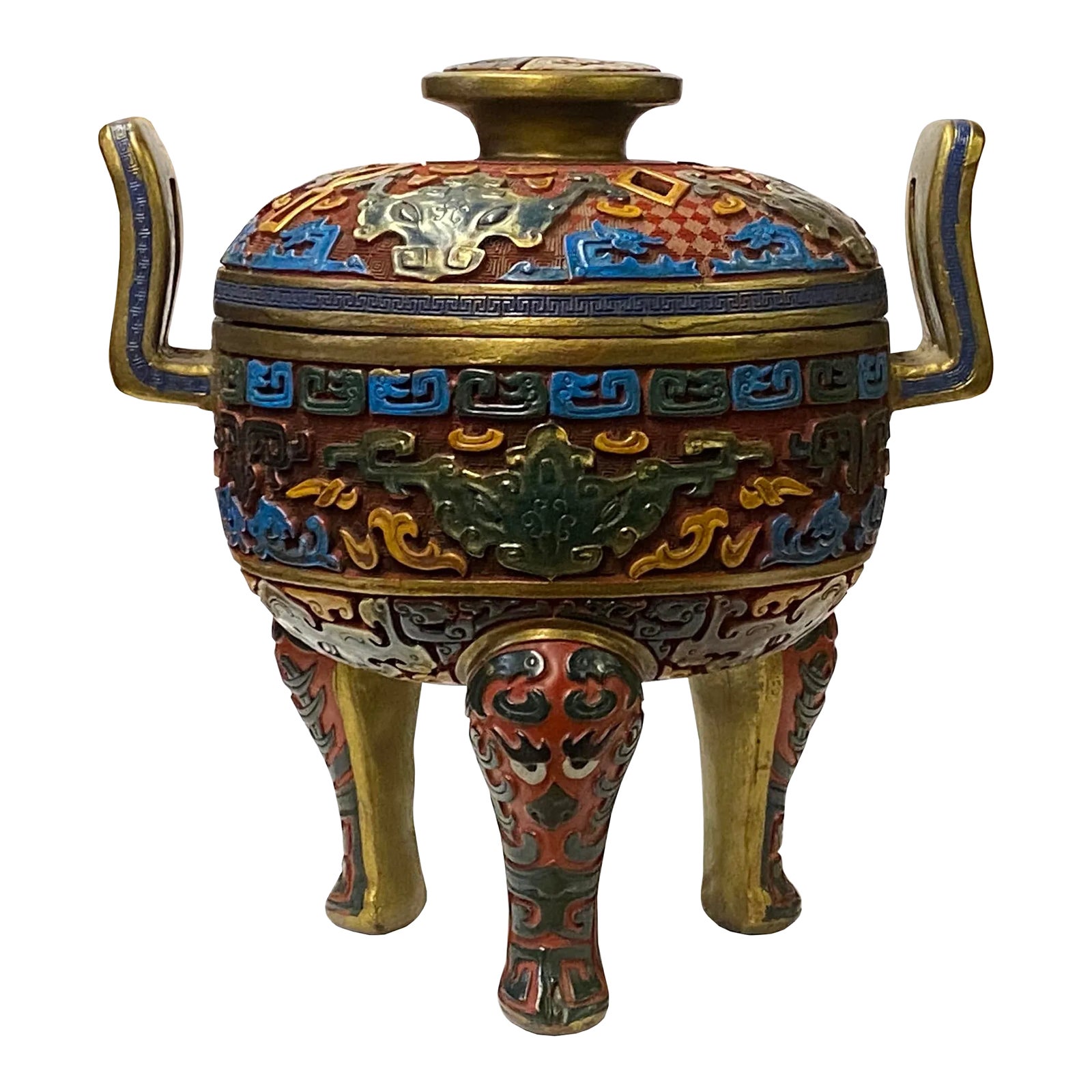 Chinese MIX Color Red Resin Lacquer Round Ding Display Art | Chairish