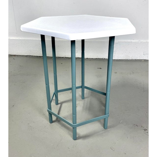 Mid Century Modern Hexagon Patio Outdoor Side Table Fiberglass Top Faux ...