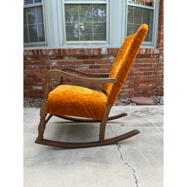 1970s Crushed Orange Velvet Rocking Chair | Chairish