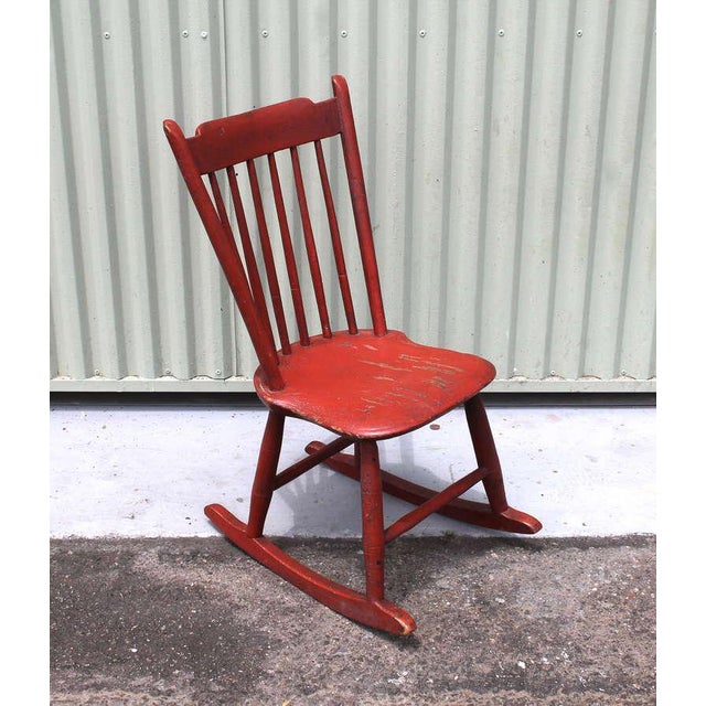 19th Century Original Salmon Painted Windsor Rocking Chair | Chairish
