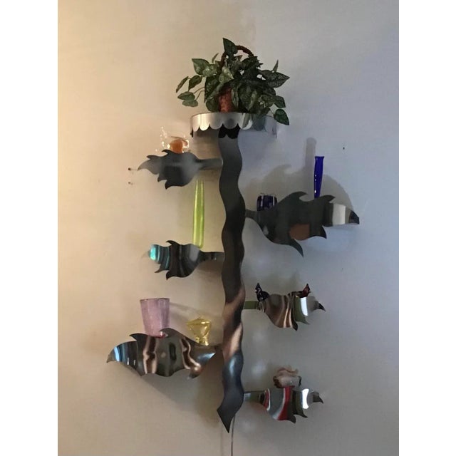 Vintage Modern Chrome Tree Design Wall Shelf With Lights | Chairish