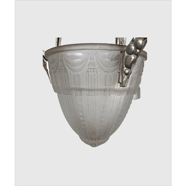 Muller Freres Art Deco Chandelier, Glass and Bronze Fixture Vintage ...