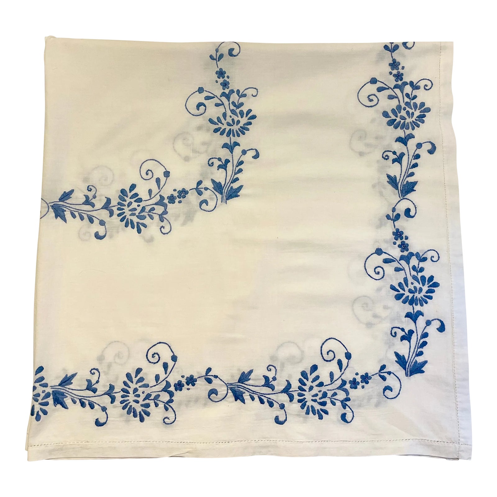 Vintage Hand Embroidered Bridge Tablecloth | Chairish
