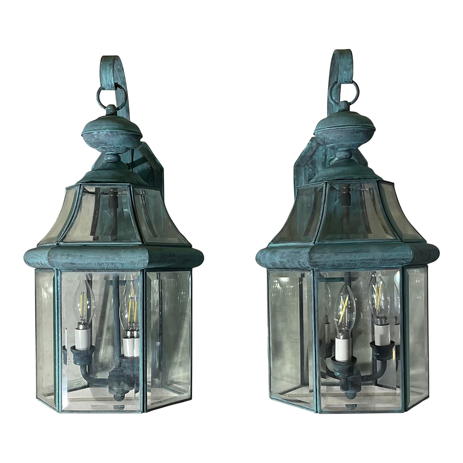 Elegant Pair of Vintage Brass Wall Lanterns- 20”h X 9”.5w X 10”d | Chairish