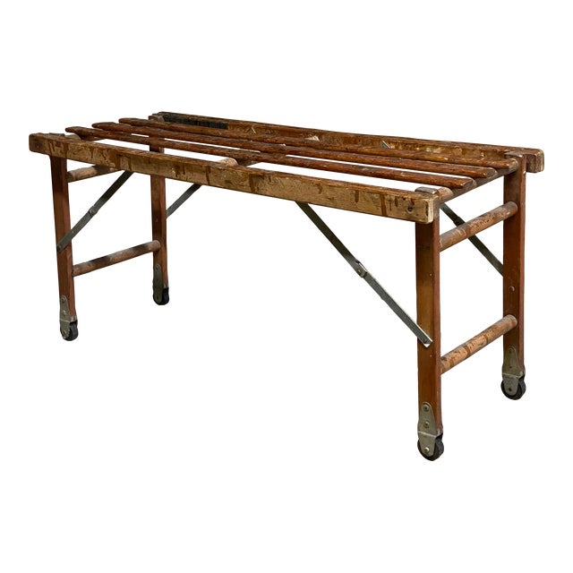 Vintage Factory Slat Folding Table | Chairish