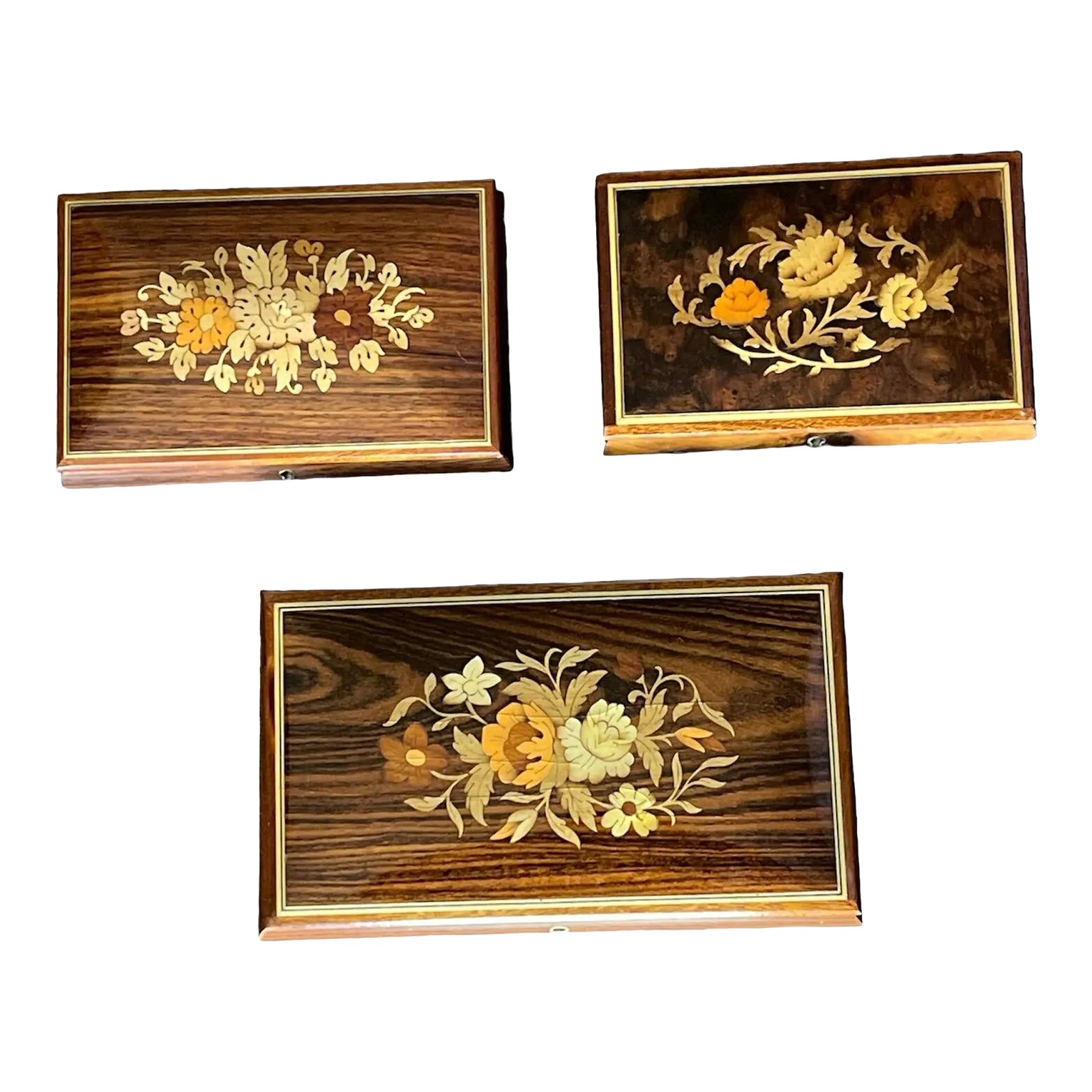 1970s Vintage Romance Reuge Wood Musical Boxes Italian Inlaid Marquetry ...