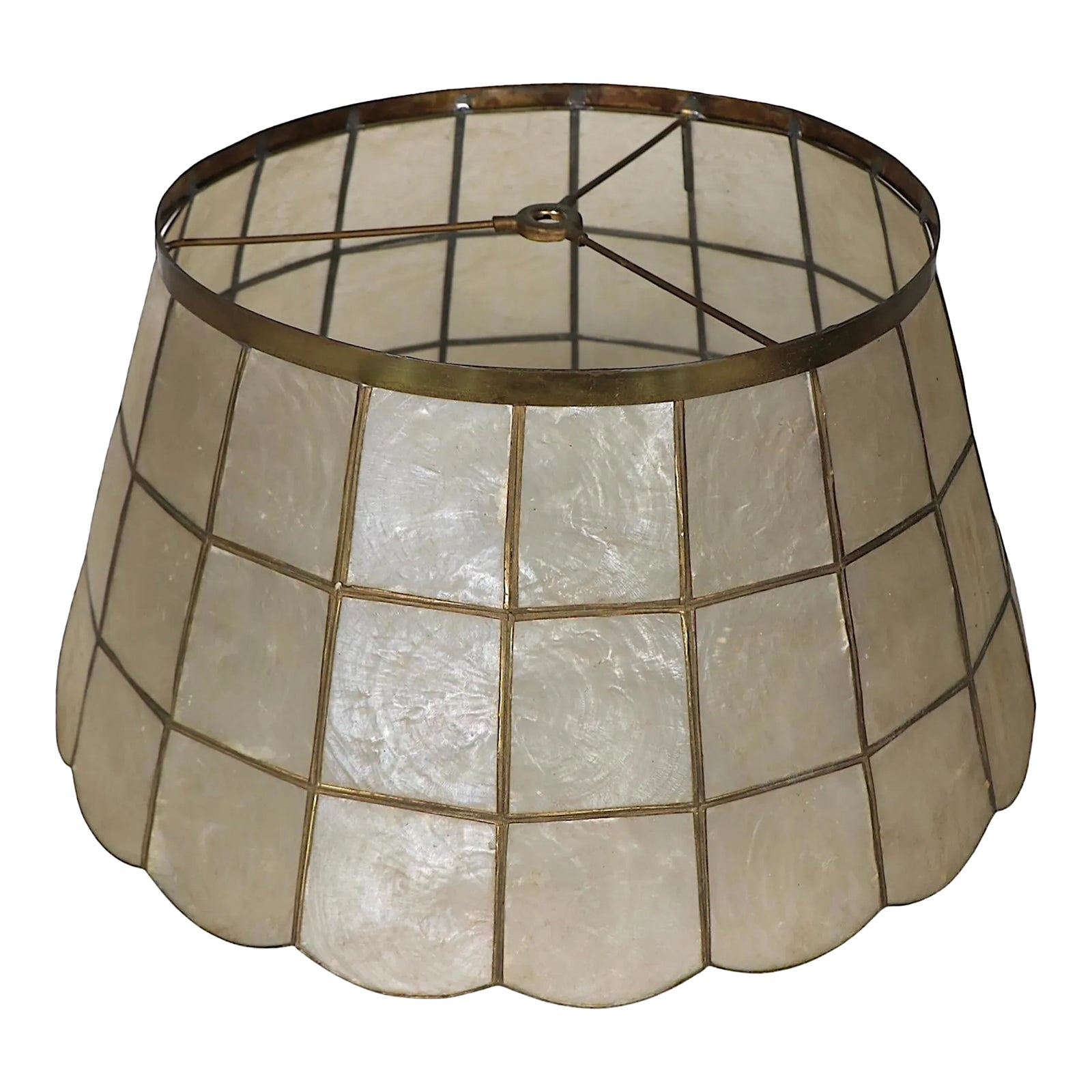 Vintage Leaded Capiz Shell Lamp Shade With Scalloped Edge and Brass ...