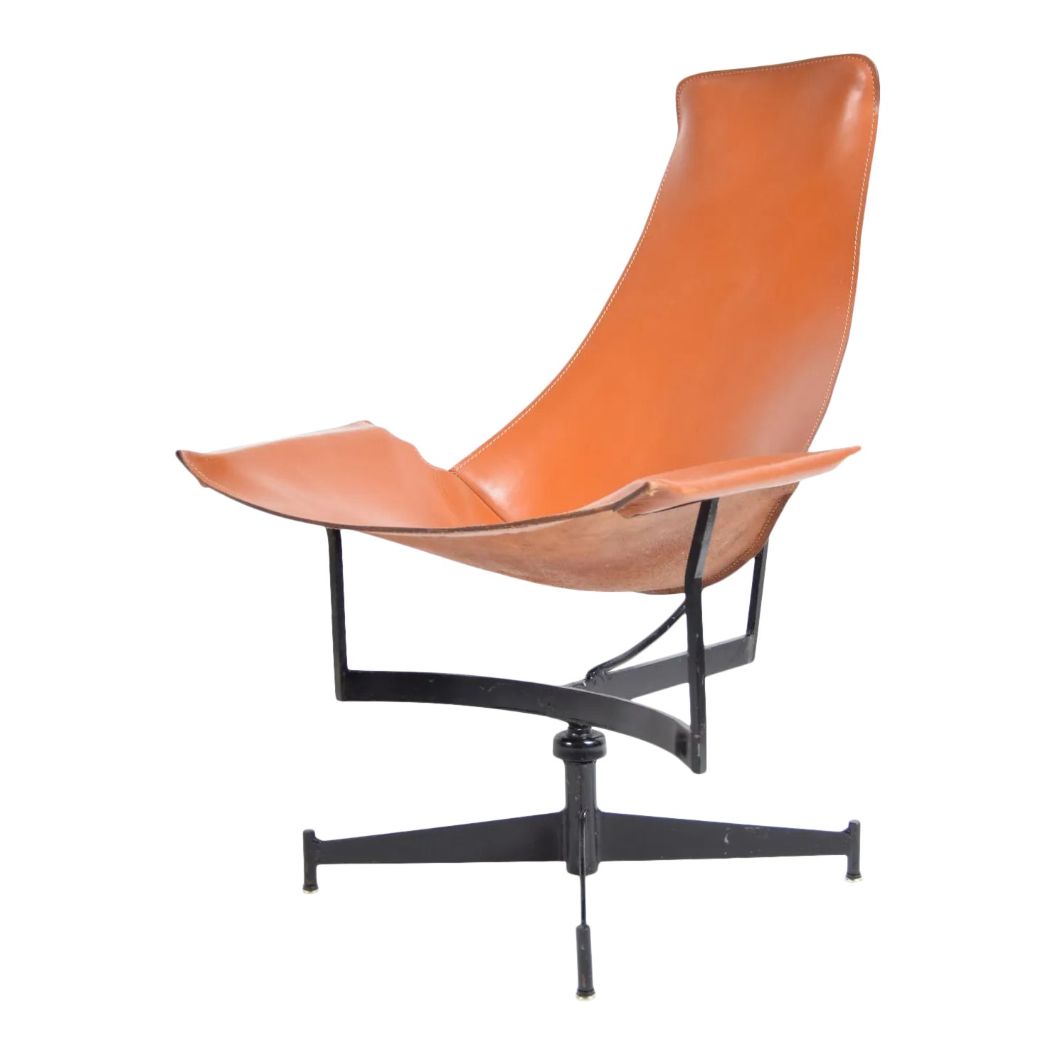 Leather and Steel Sling Chair by William Katavolos | Chairish