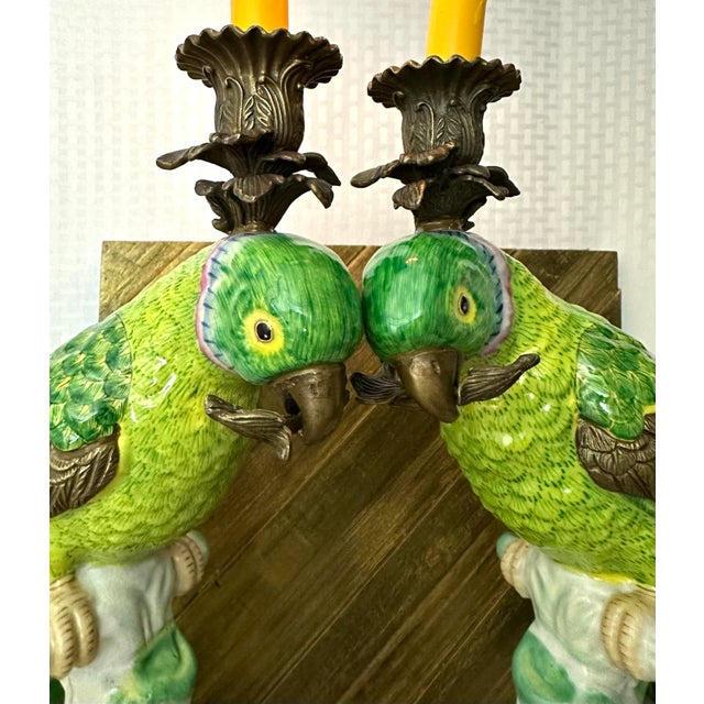 Mid 20th Century Castilian Imports Parrot Porcelain and Bronze Candle ...