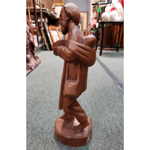 Mid 20th Century Old Wanderer Wood Carving Figurine | Chairish