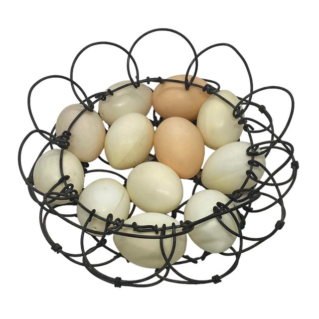 Vintage Farmhouse Wire Collapsible Egg Basket With Twelve Plastic Eggs ...