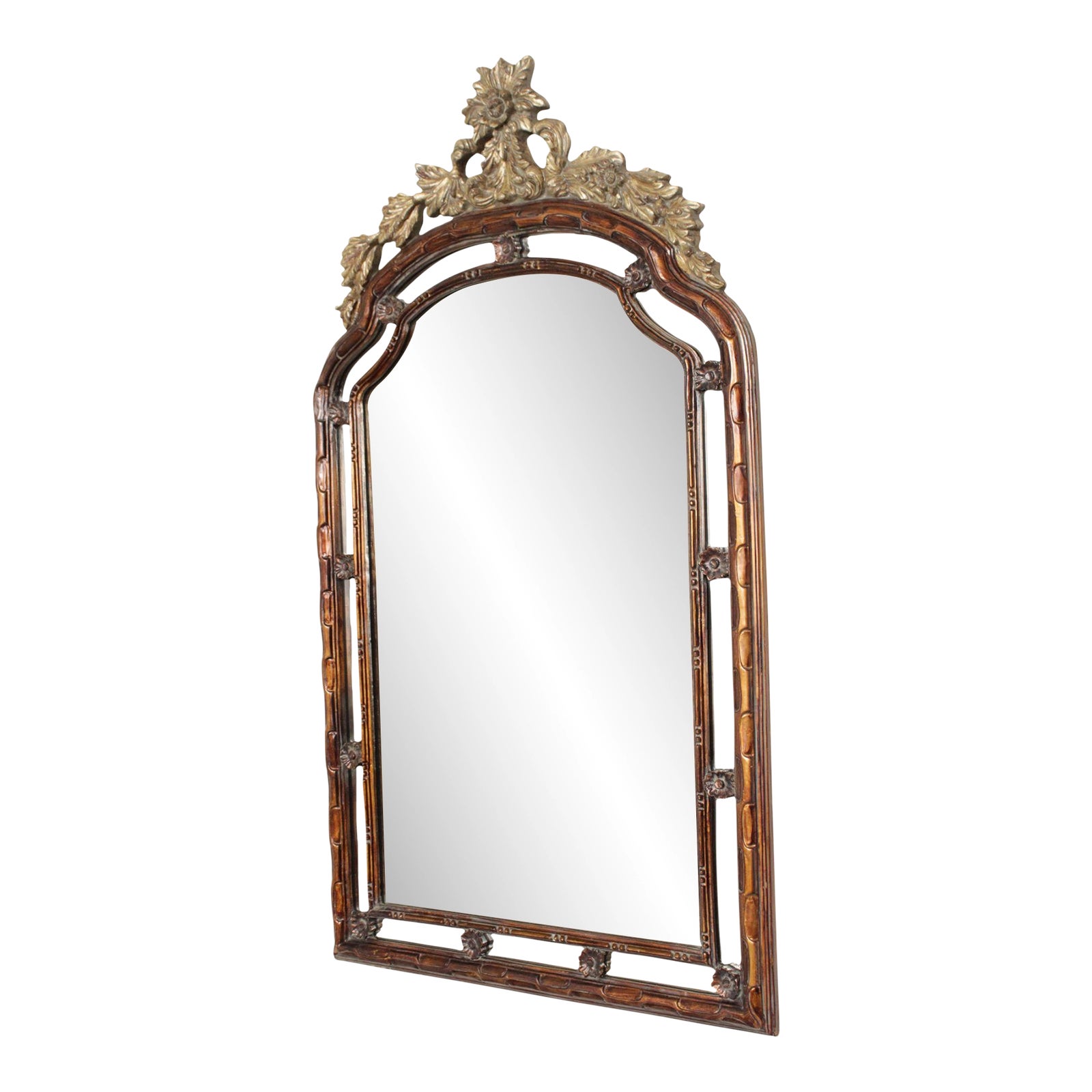 Italian Rococo Style Arched Partial Gilt Wall Mirror | Chairish