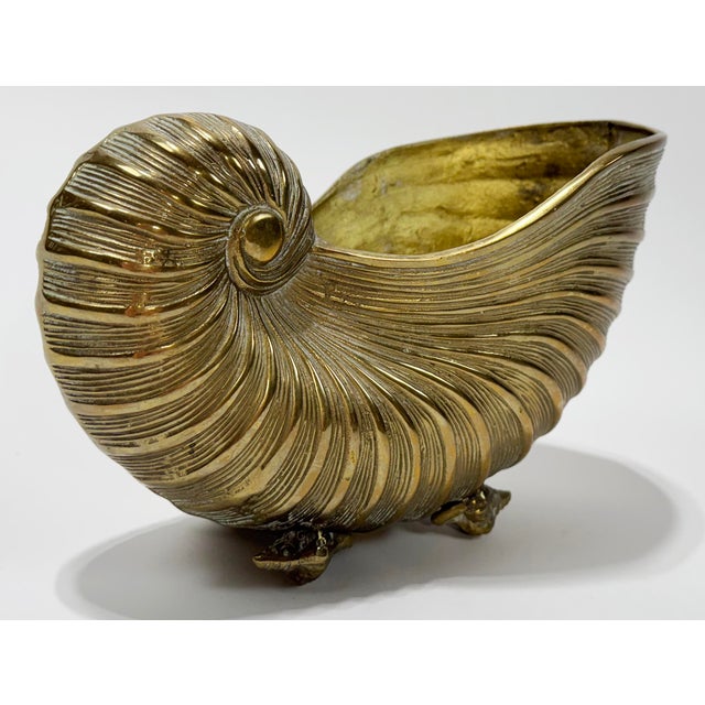 Large Vintage Brass Nautilus Shell Bottle Chiller or Planter | Chairish