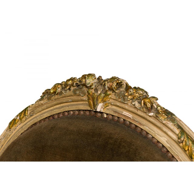 French Louis XVI Style Oval Back Carved Wood Green Velvet Upholstered ...