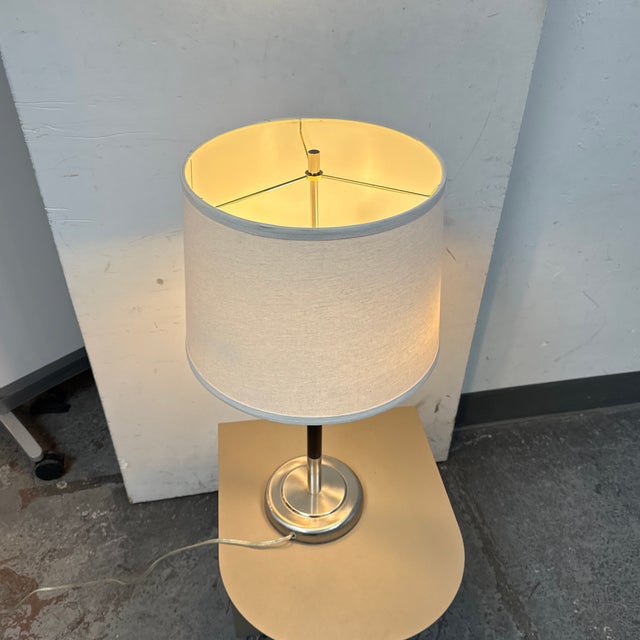 Contemporary Silver Finish + Leather Wrap Table Lamp | Chairish