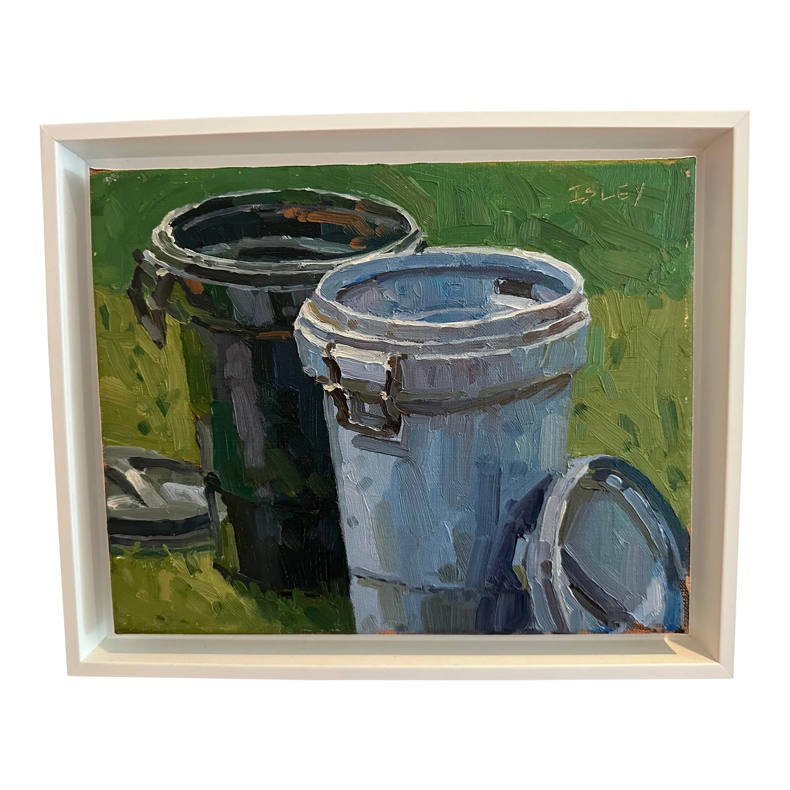 Two Trash Cans With Lids Expressionist Still Life Oil Painting, Framed ...