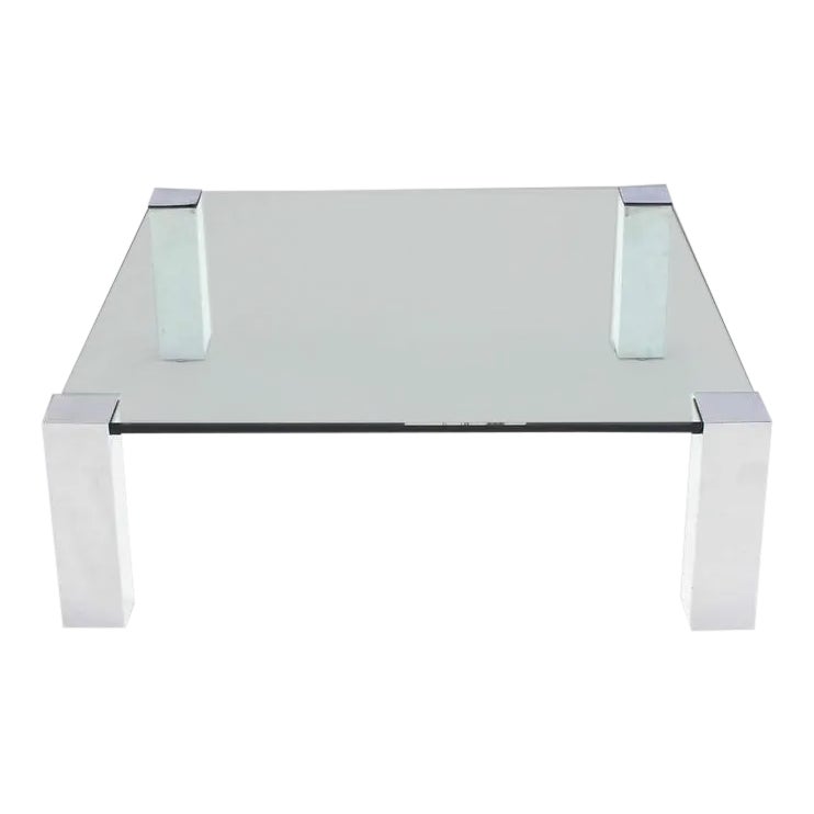 Mid-Century Modern Large Square Coffee Table on Chrome Corner Legs ...