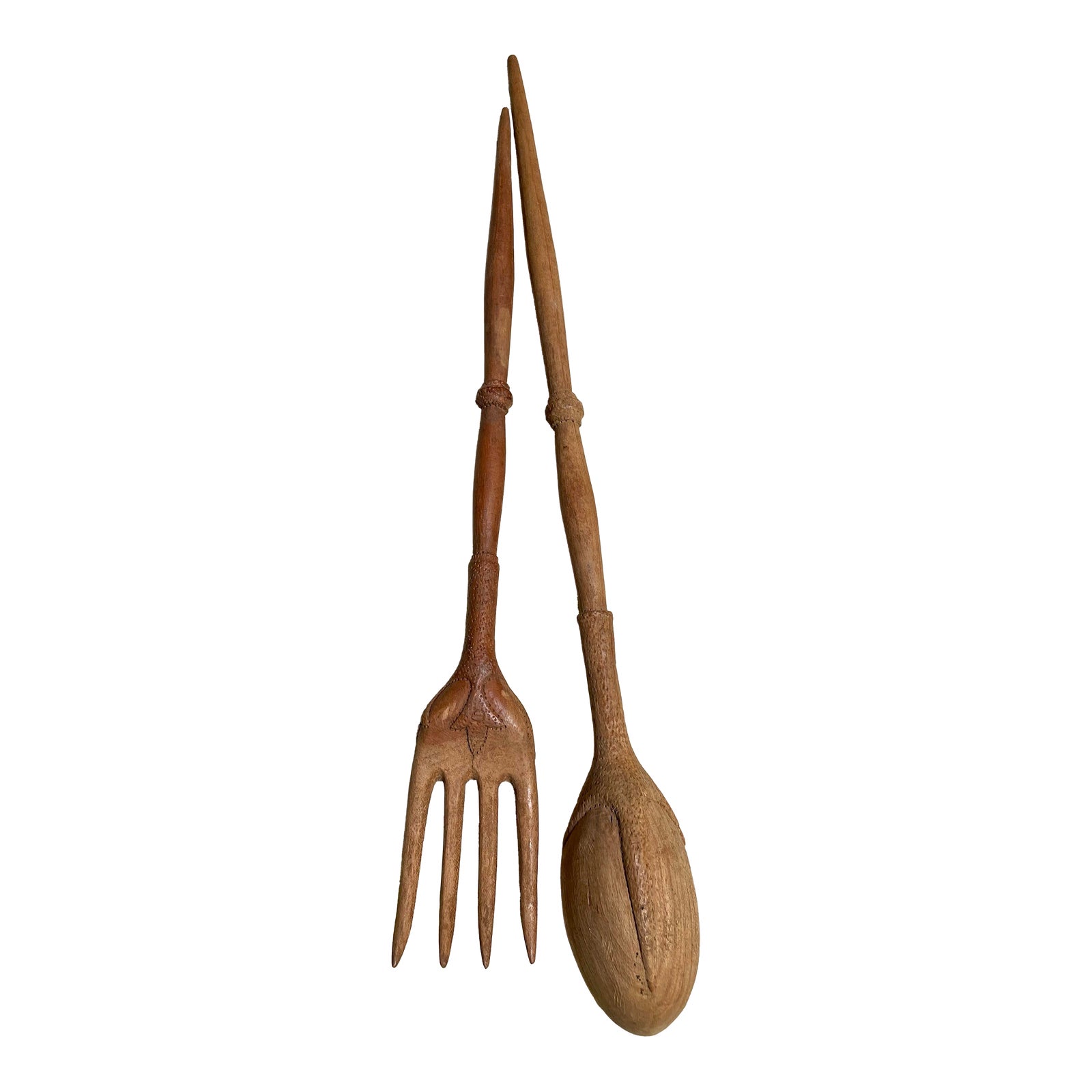 Mid 20th Century Hand Carved Country French Salad Spoon & Fork Folk Art ...