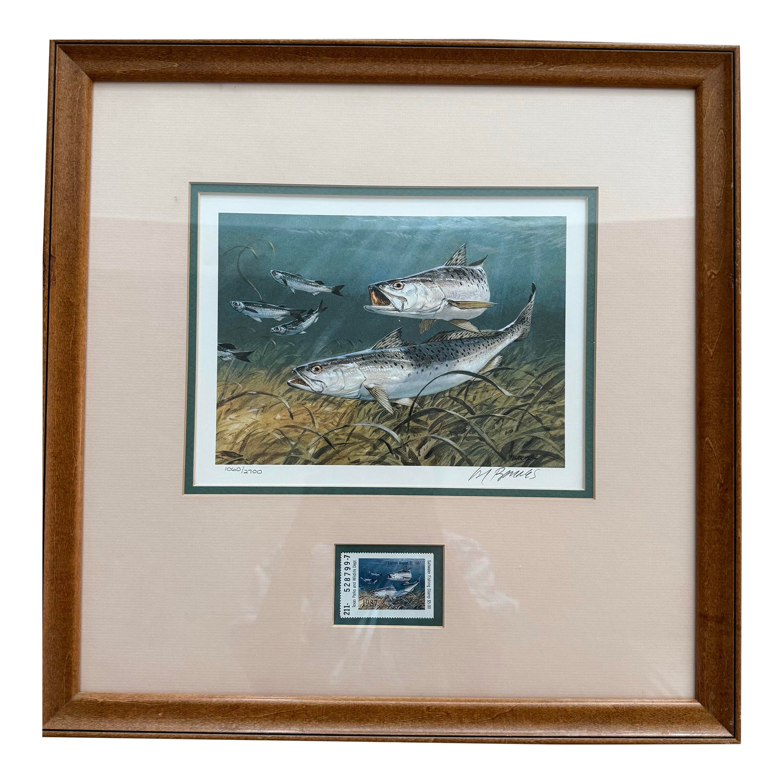 1987 Texas Saltwater Originsl Print and Stamp, Framed | Chairish