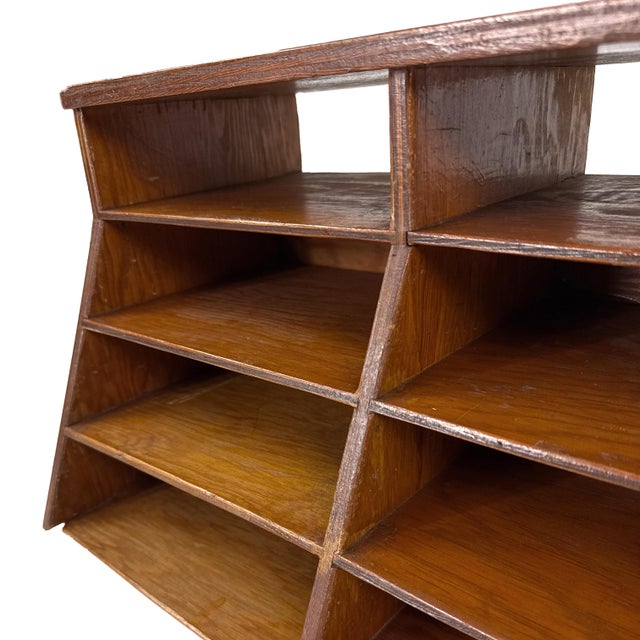 Vintage 1950s Large Modernist Wooden Desktop Cubby W/ Angled Slotted ...