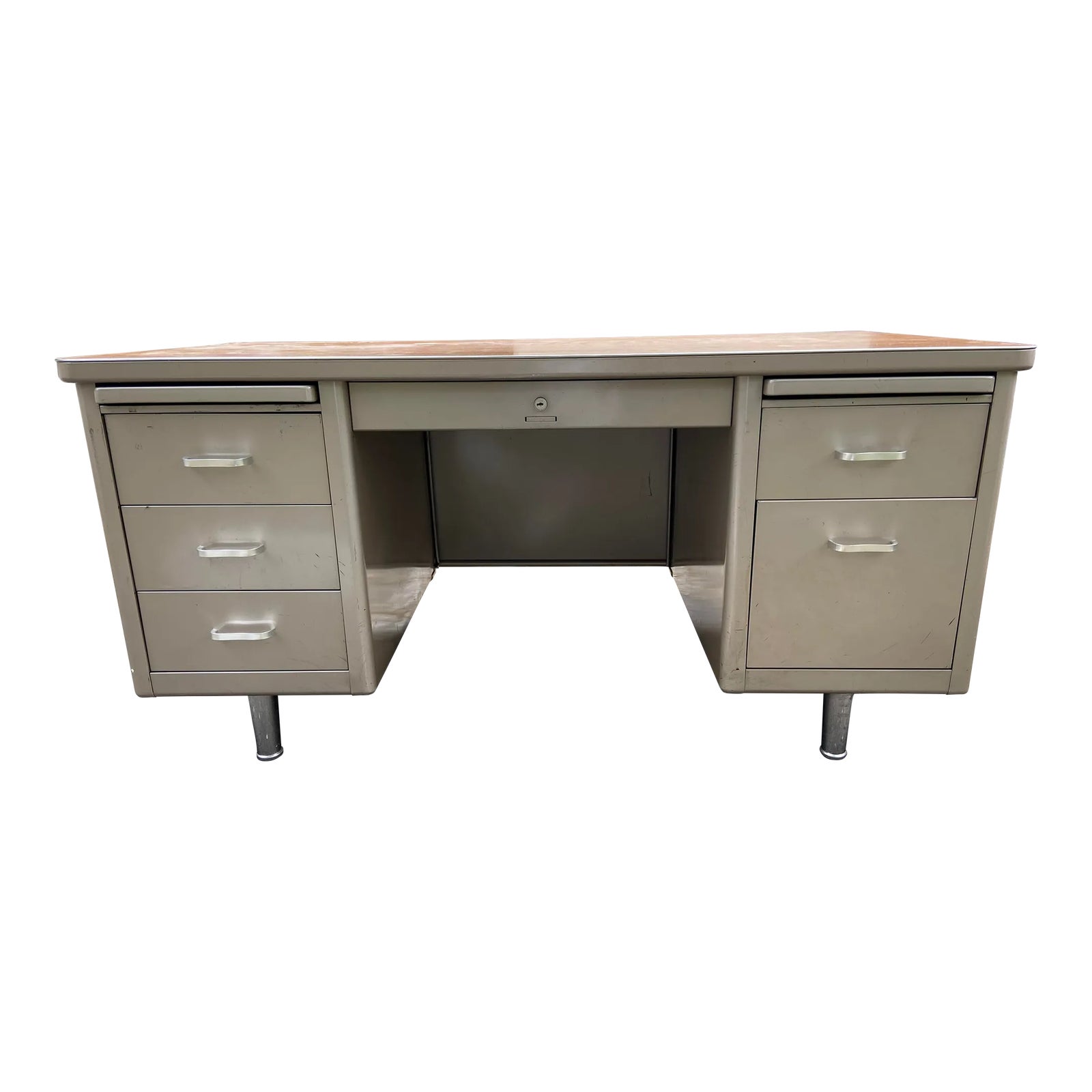 1980s Steelcase Vintage Mid Century Modern Metal Tanker Desk