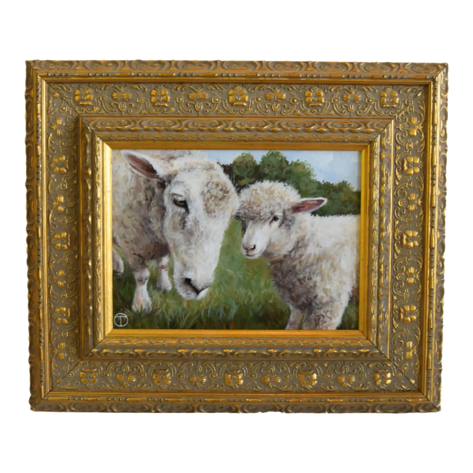 Sheep Ewe & Lamb Ranch Farm Portrait Painting Including the Antiqued ...
