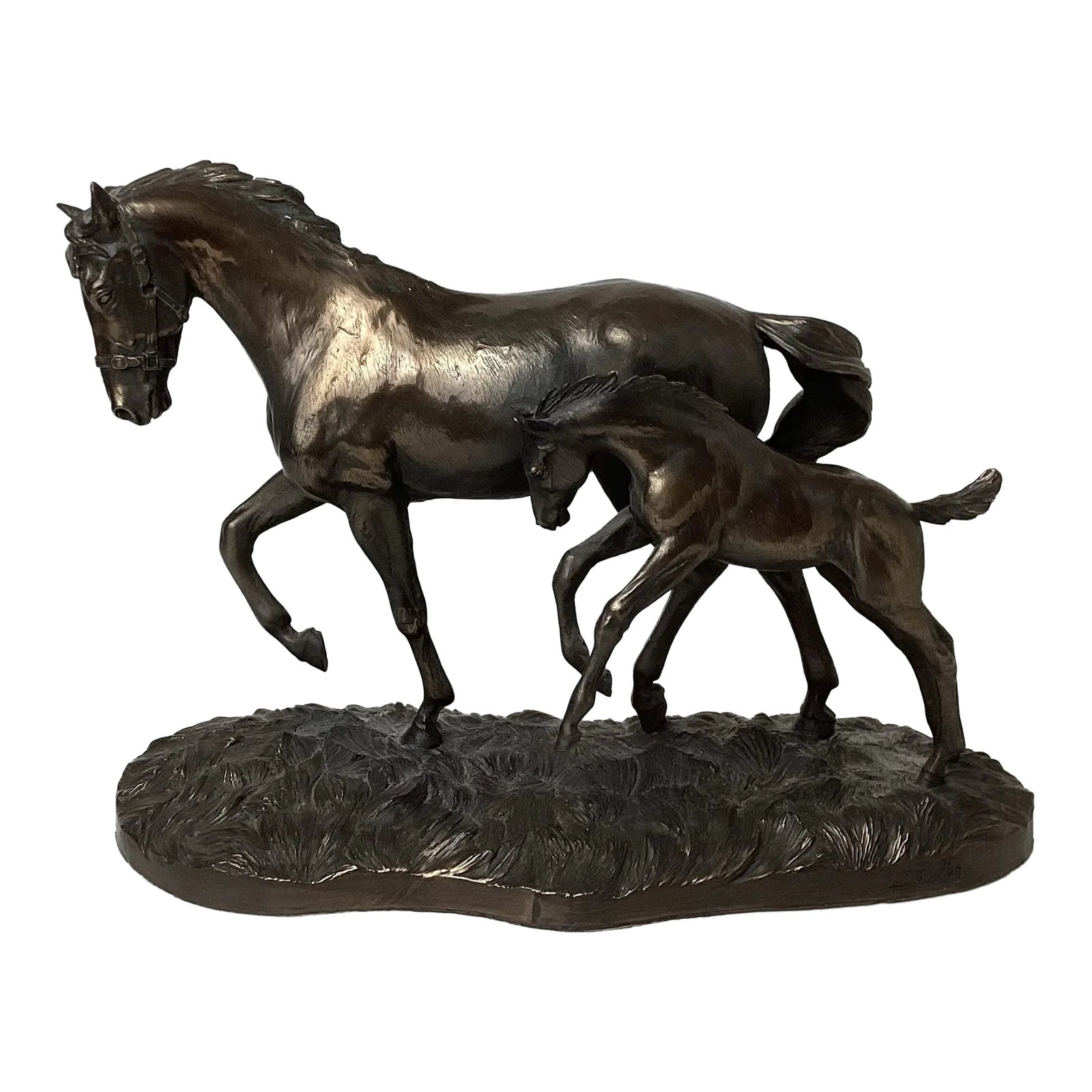 Genesis Fine Art Mare and Running Foal Horse Sculpture | Chairish