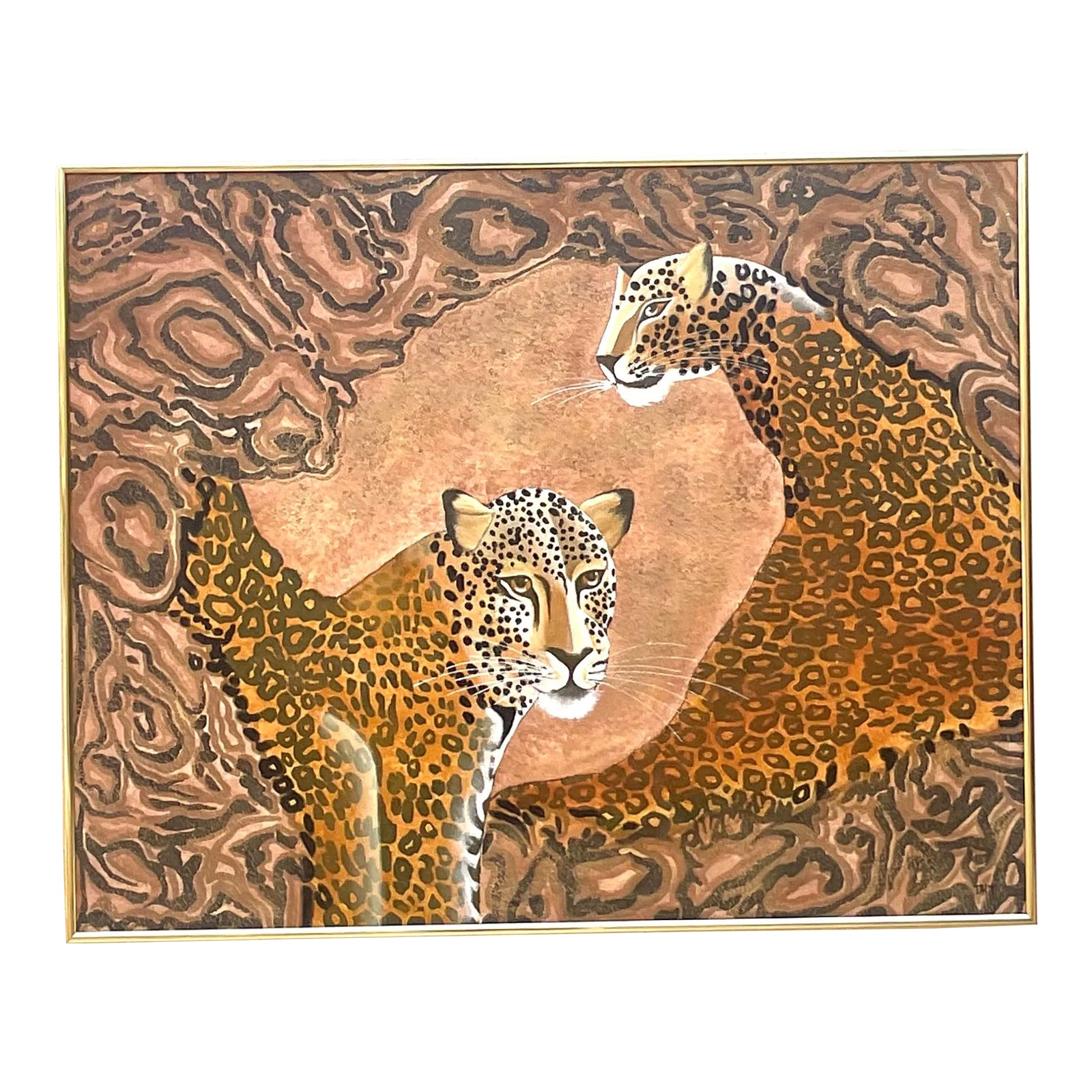 Vintage Boho Cheetah Original Oil Painting on Canvas | Chairish
