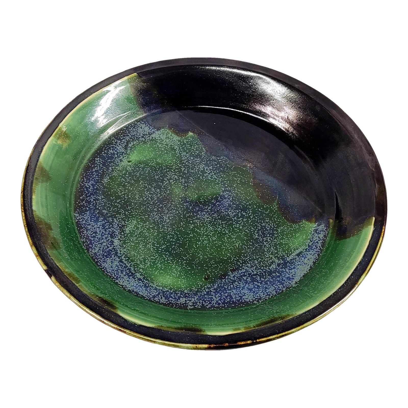 Large Signed Glazed Stoneware Studio Pottery Platter | Chairish