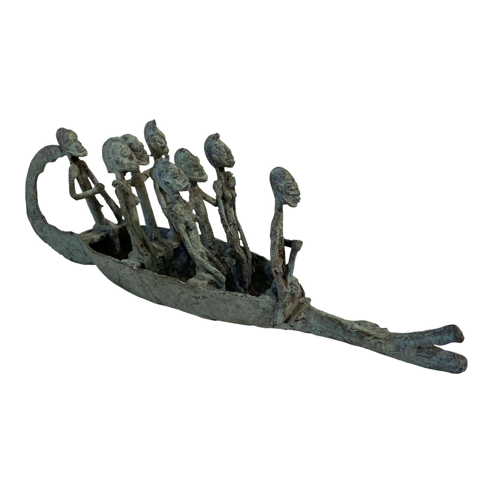 Large Dogon Bronze Pirogue Crocodile Boat W/ Figures , Mali 15.5" W ...