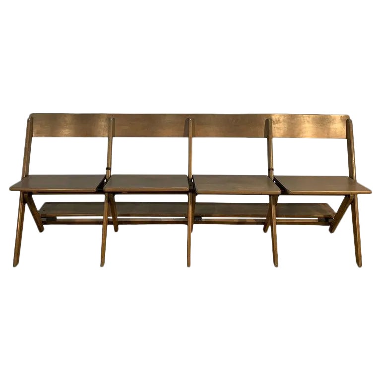 Mid Century Pickled Maple Folding Auditorium Theater Bench | Chairish