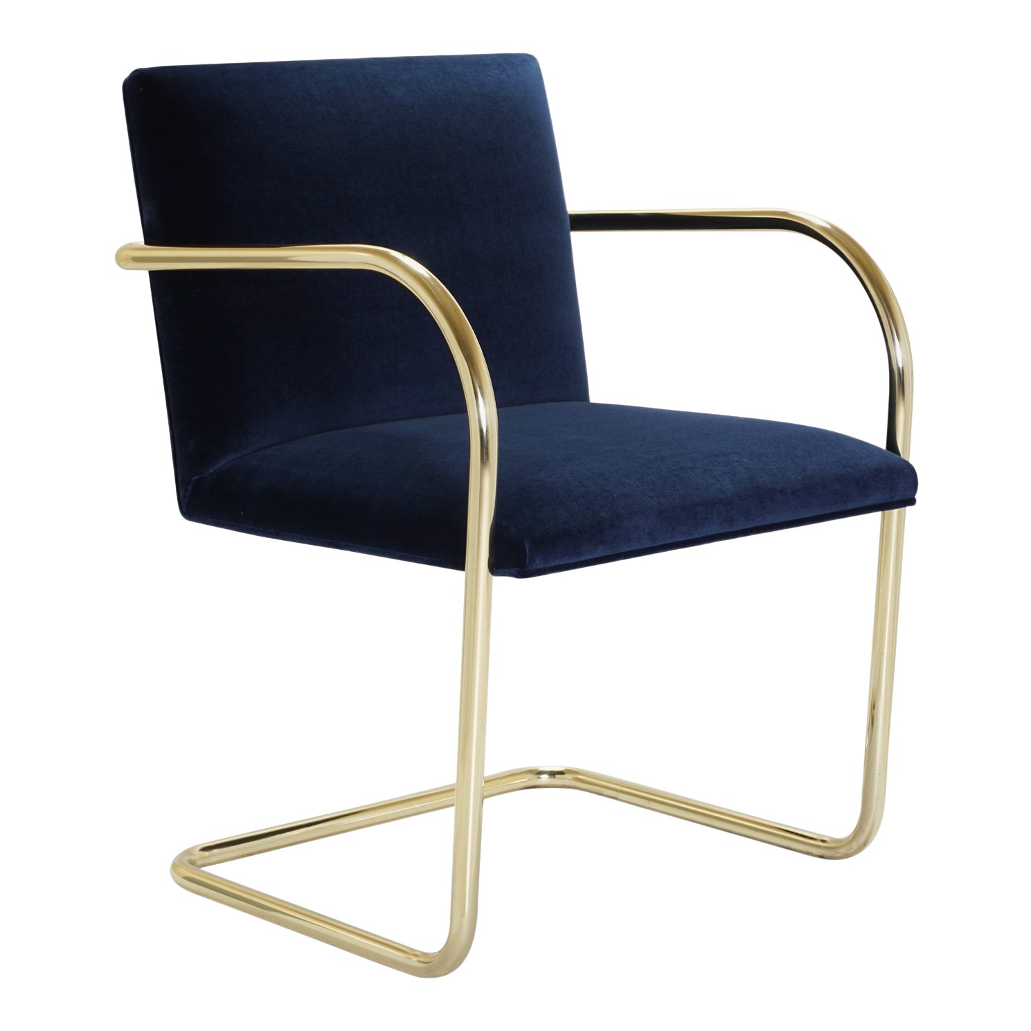 Brno Tubular Chairs in Navy Velvet, Polished Brass | Chairish