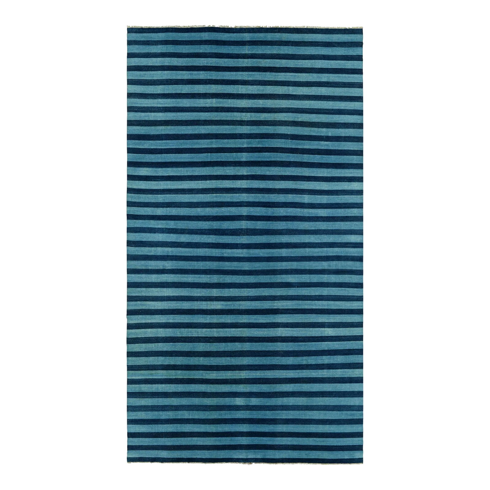 Rug & Kilim’s Oversized Contemporary Dhurrie Rug in Blue Stripes | Chairish