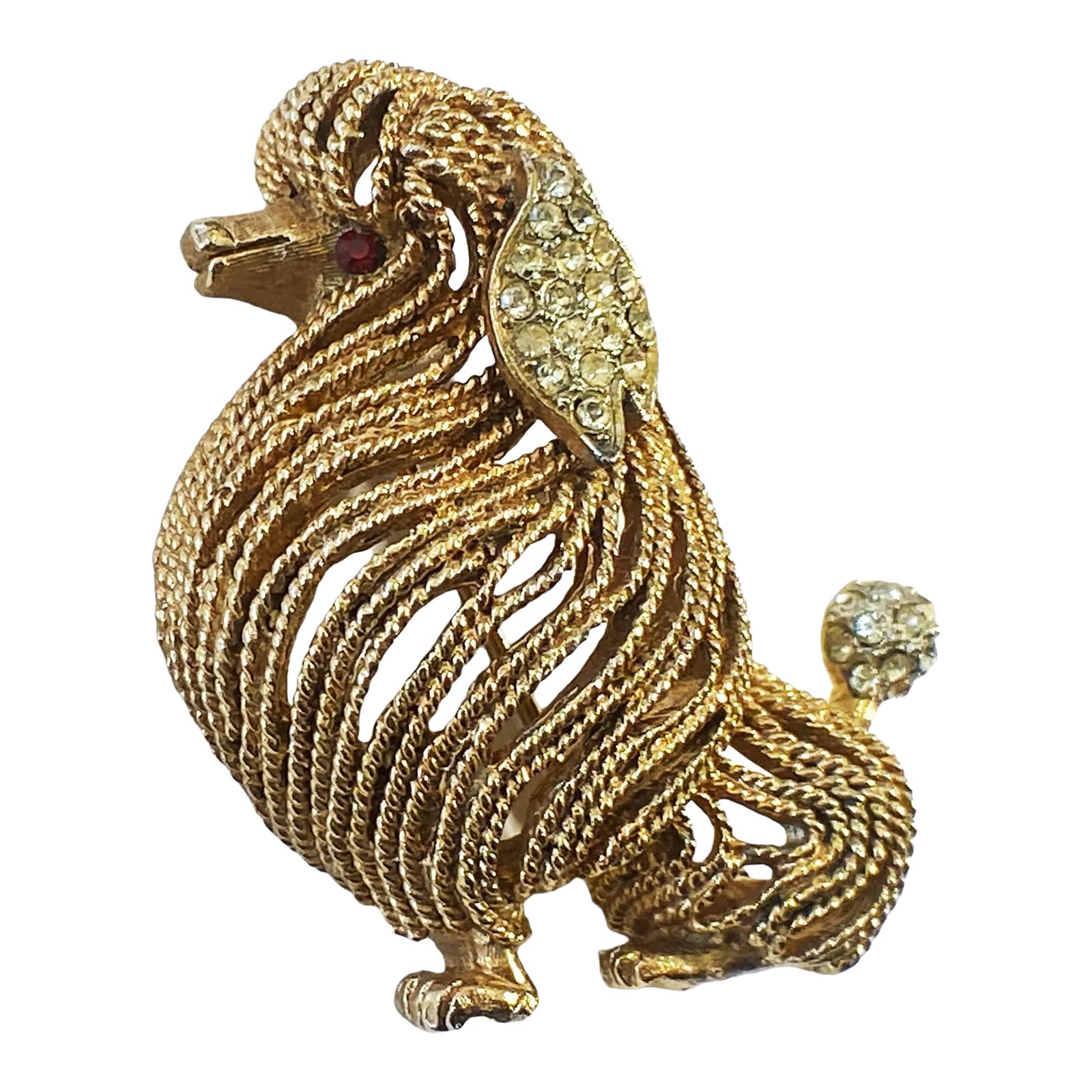 Vintage Signed Capri Goldtone/Rhinestone Poodle Brooch/Pin Fabulous 1. ...